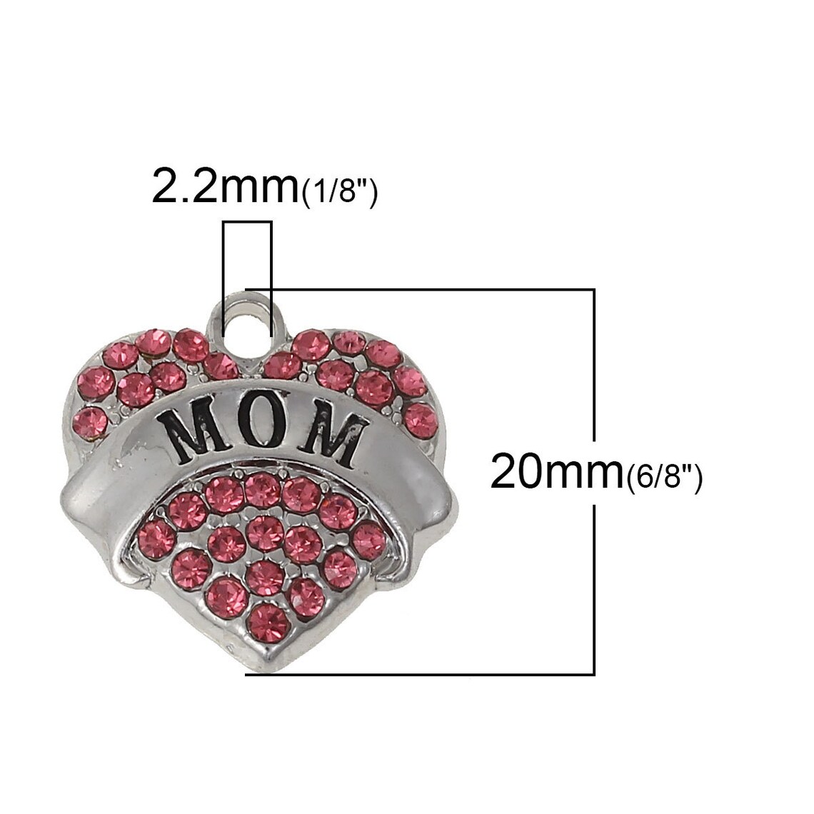 2 Mother Heart Charms Pink Rhinestone Mom Pendant 20mm | Etsy