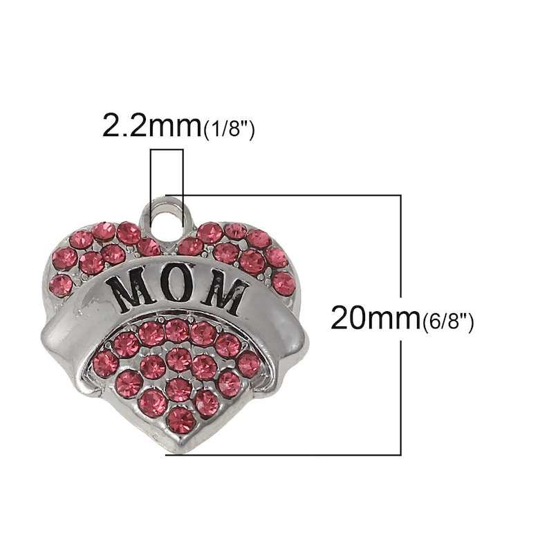 2 Mother Heart Charms Pink Rhinestone Mom Pendant 20mm 6950 | Etsy