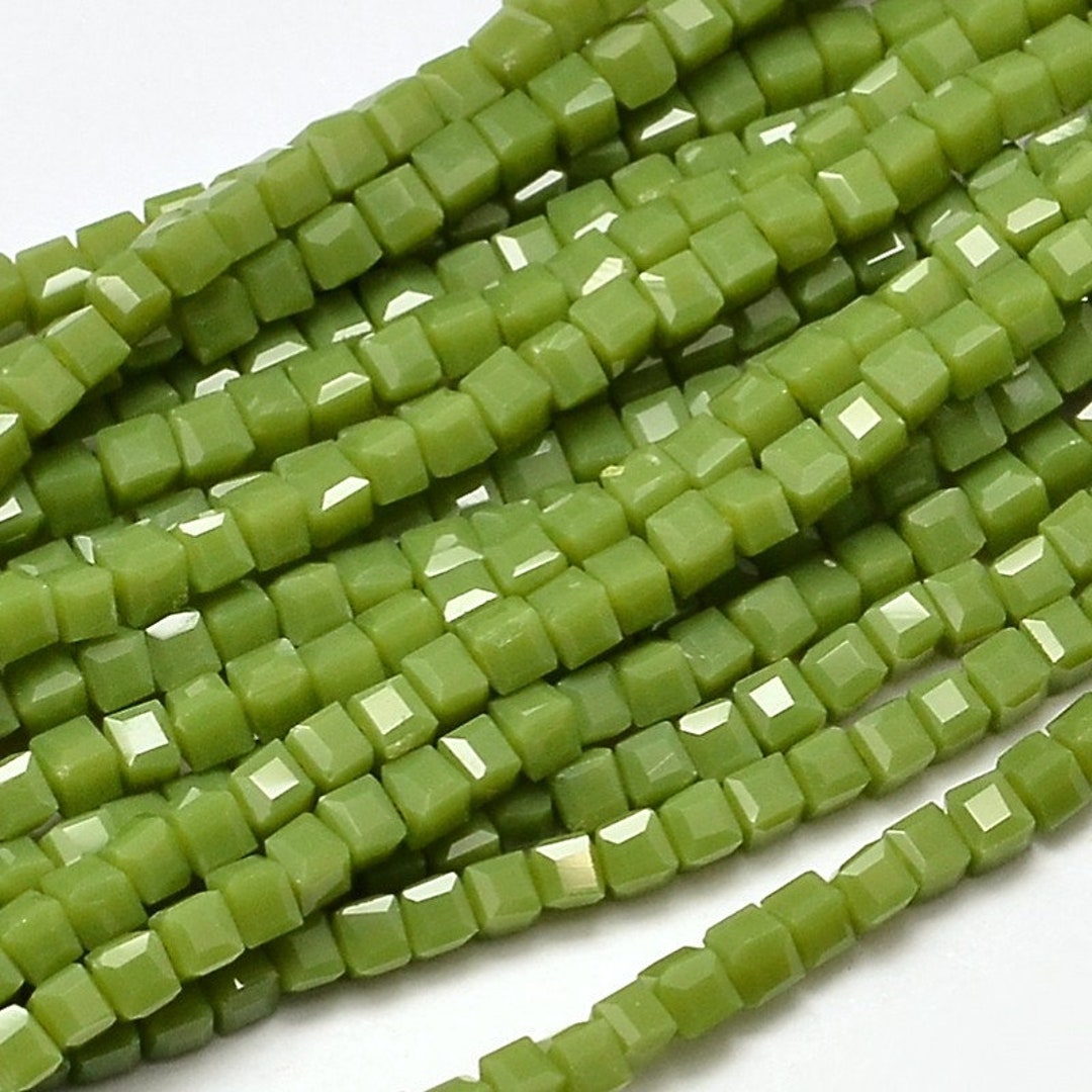 200 Green Cube Beads, Glass Beads, 2mm Beads, Small Cube Beads 2mm X ...