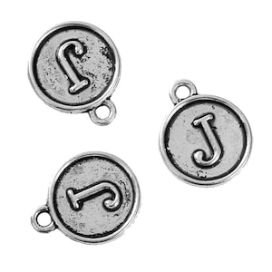 Letter J Charms Antique Silver Tone, Round Initial Charms - Etsy
