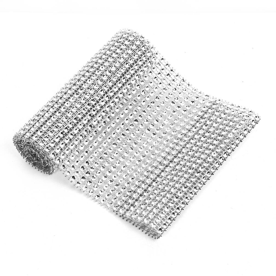 Silver 24 Row Diamond Plastic Rhinestone Ribbon Trim Mesh Wrap 1 Yard ...