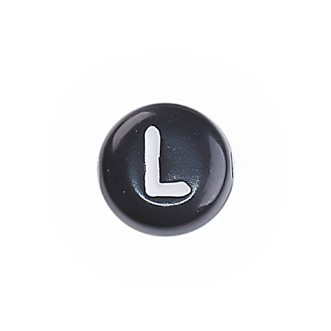 Letter L Beads 7mm, Black & White Alphabet Beads, Acrylic Letter Beads ...
