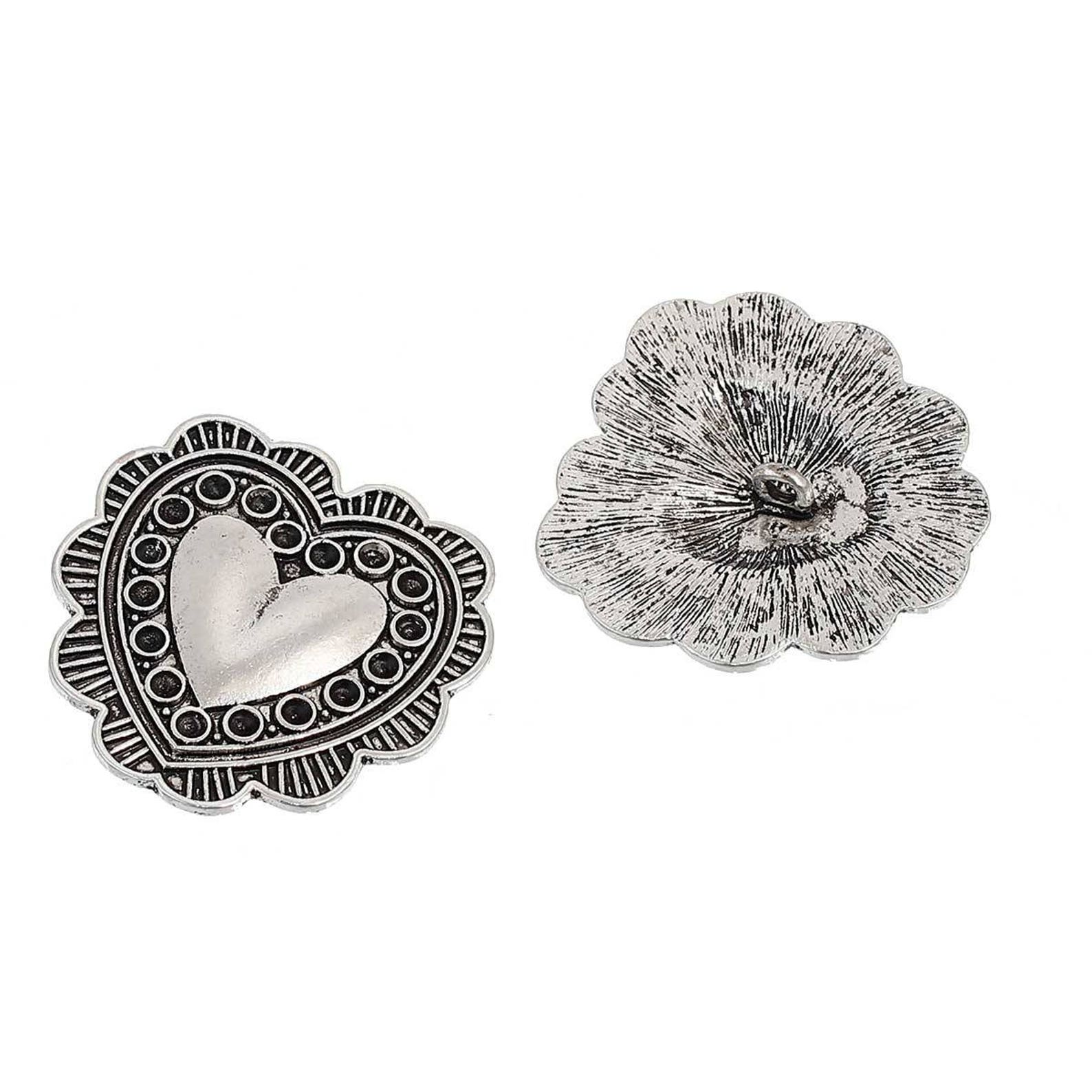 4 Heart Buttons Antique Silver 40mm X 39mm Can Hold Ss12 - Etsy