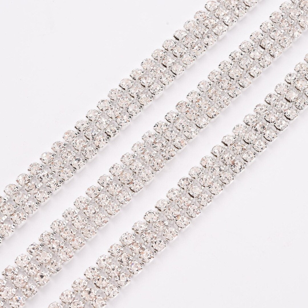 Rhinestone Cup Chain, Silver Color, 8.5x2.5mm, 3 Rows Rhinestone Trim ...