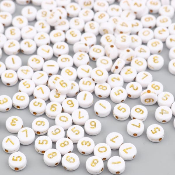 Number 2 White and Gold Beads - Etsy