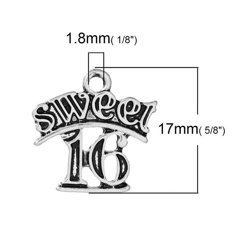 10 Sweet 16 Charms, Sweet Sixteen Charms, Sweet 16 Heart Charm, Charms ...