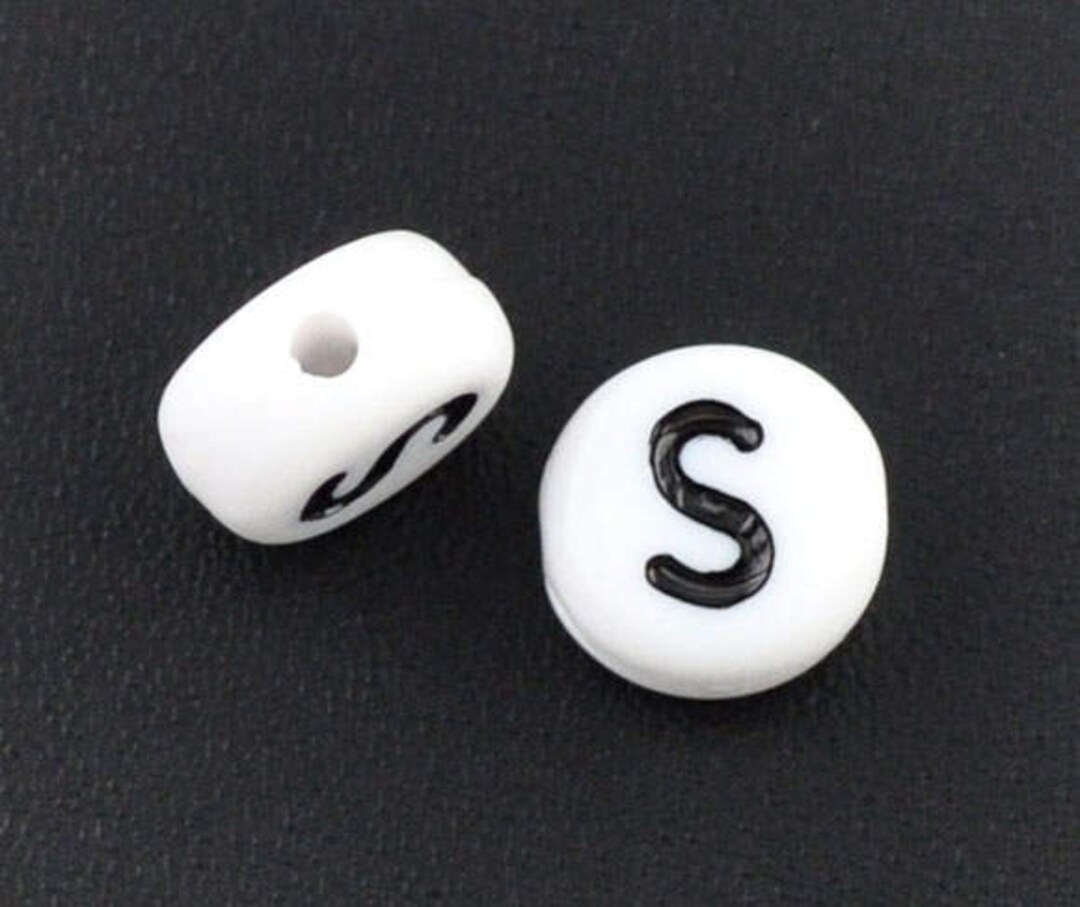 Letter S Beads 7mm, Initial Beads, ABC Beads, Black & White Alphabet ...