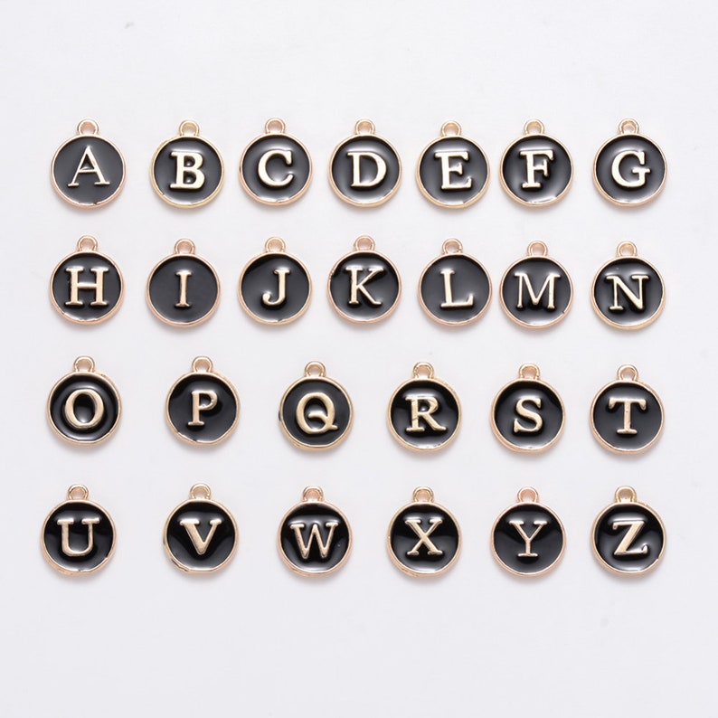 Black and Gold Enamel Alphabet Letter Charms - Etsy