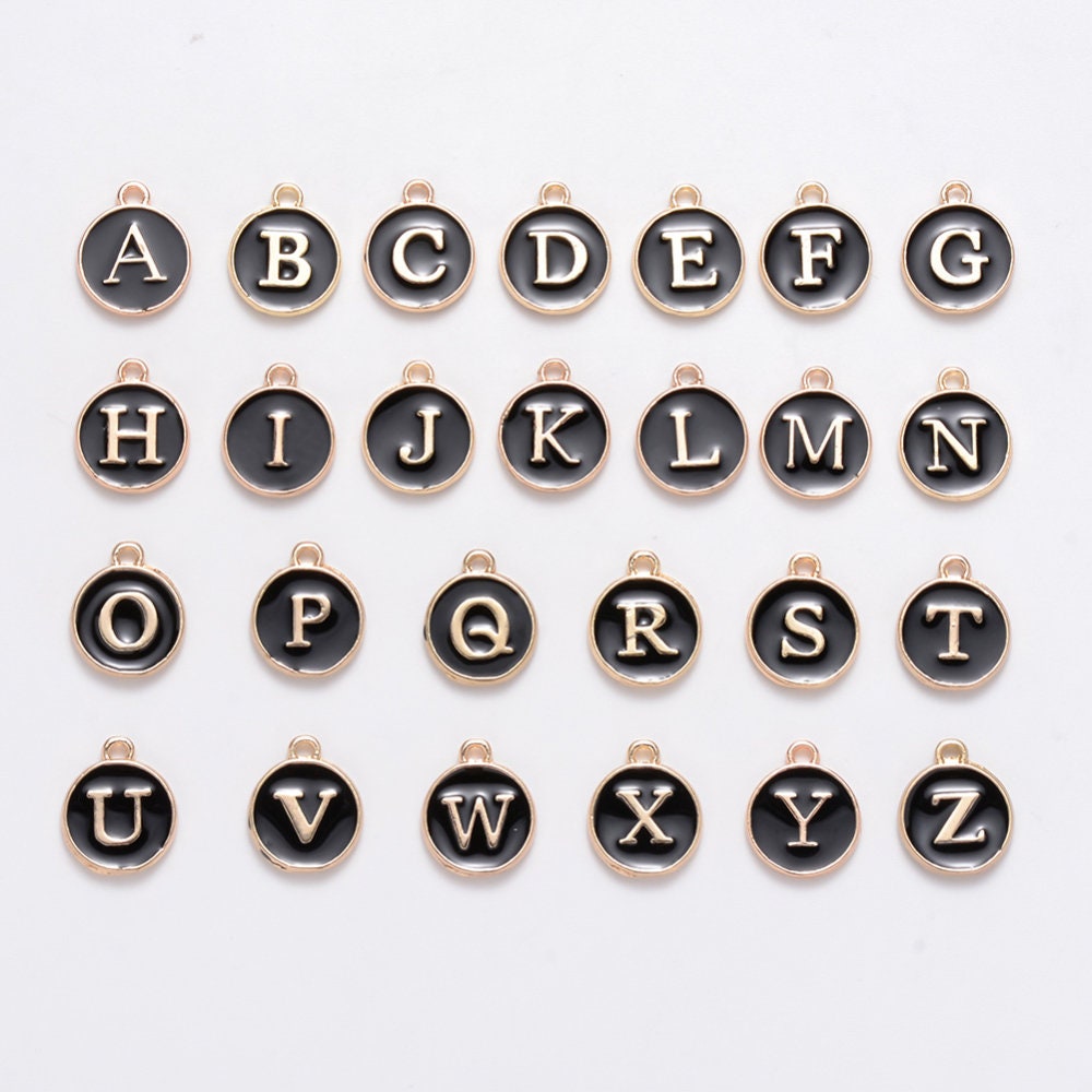 Black and Gold Enamel Alphabet Letter Charms - Etsy