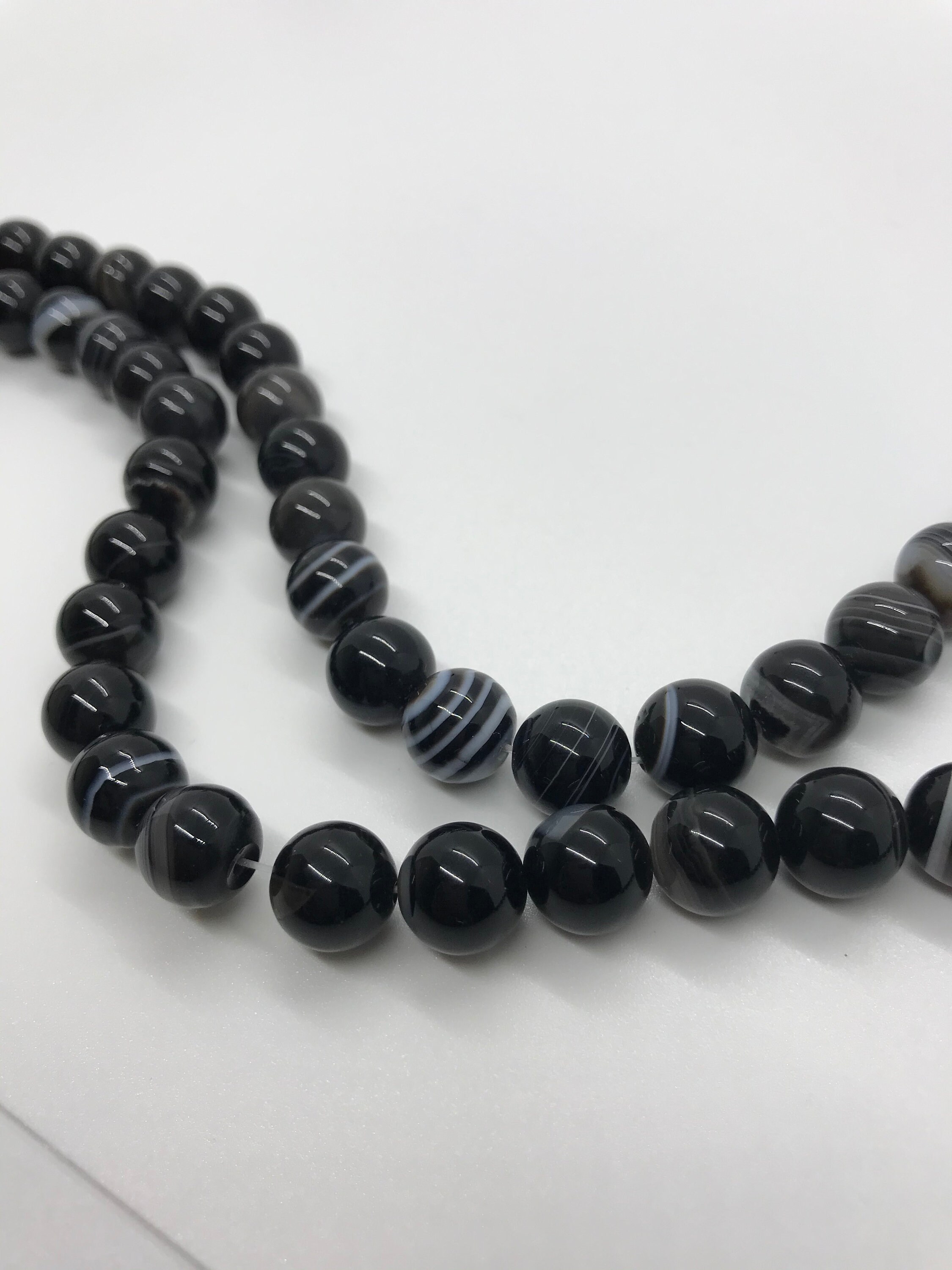 37 10mm Black Agate Beads, Natural Striped Banded Agate Bead Strands ...