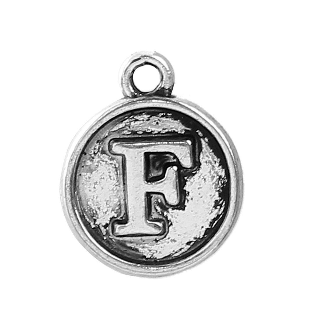 Letter F Charms Antique Silver Tone, Round Initial Charms - Etsy