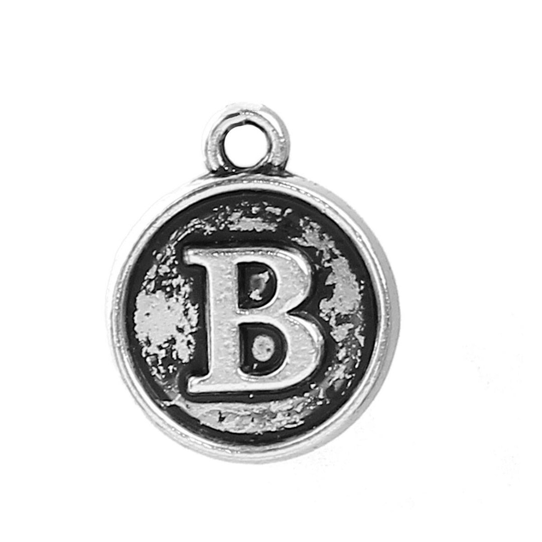Letter B Charms Antique Silver Tone, Round Initial Charms - Etsy