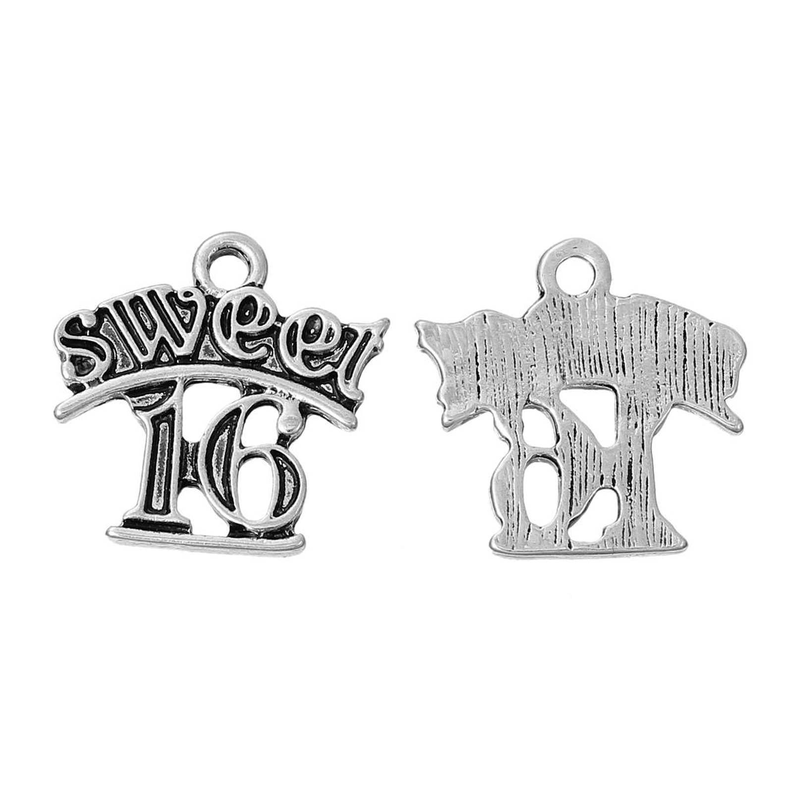 10 Sweet 16 Charms, Sweet Sixteen Charms, Sweet 16 Heart Charm, Charms ...