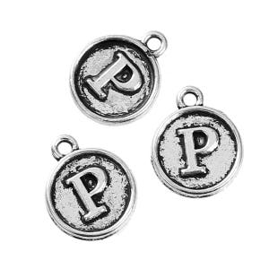 Letter P Charms Antique Silver Tone, Round Initial Charms, 5878, 815 ...