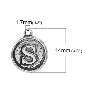 Letter S Charms Antique Silver Tone, Round Initial Charms - Etsy