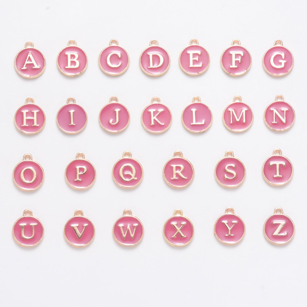 Pink and Gold Enamel Alphabet Letter Charms 1 Set A-Z Craft Supplies ...