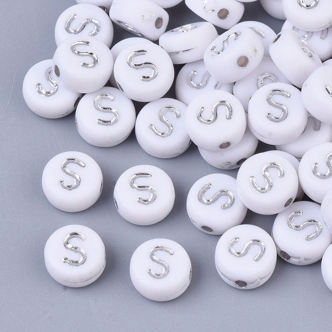 Letter S Beads, 7mm Silver and White Alphabet Beads - Etsy