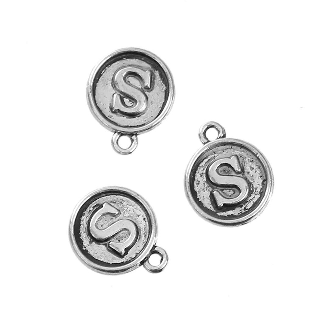 Letter S Charms Antique Silver Tone, Round Initial Charms - Etsy