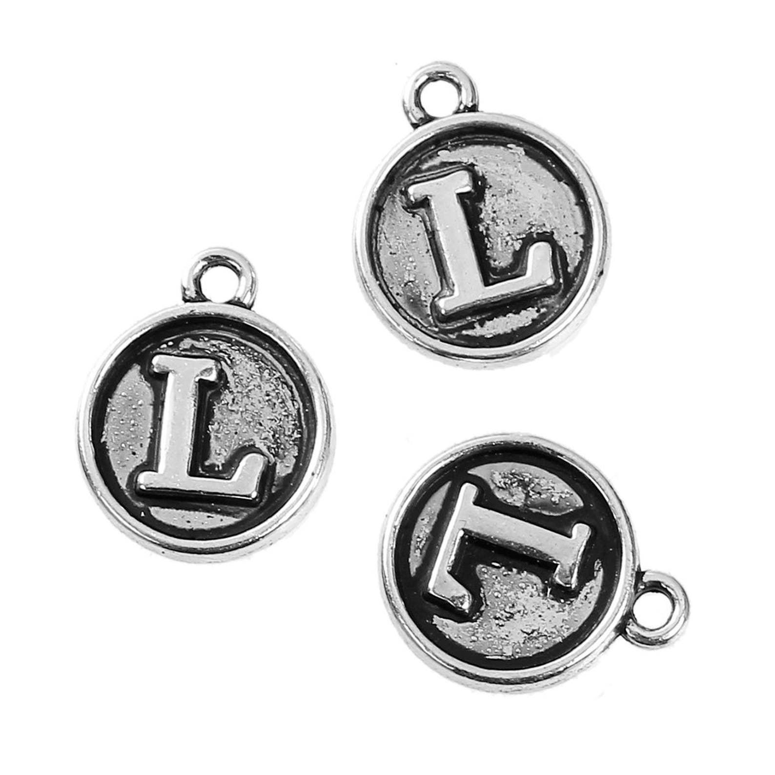 Letter L Charms Antique Silver Tone Round Initial Charms - Etsy