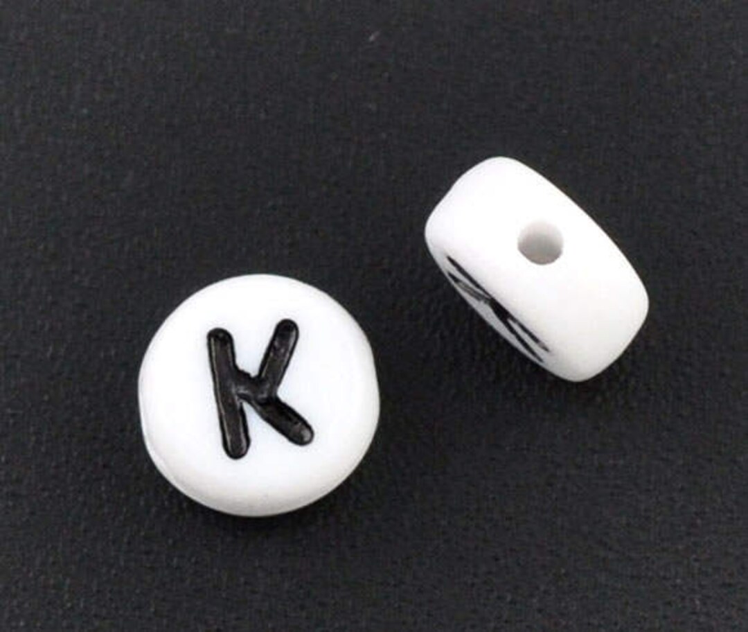 Letter K Beads 7mm, Black & White Alphabet Beads, Acrylic Letter Beads ...