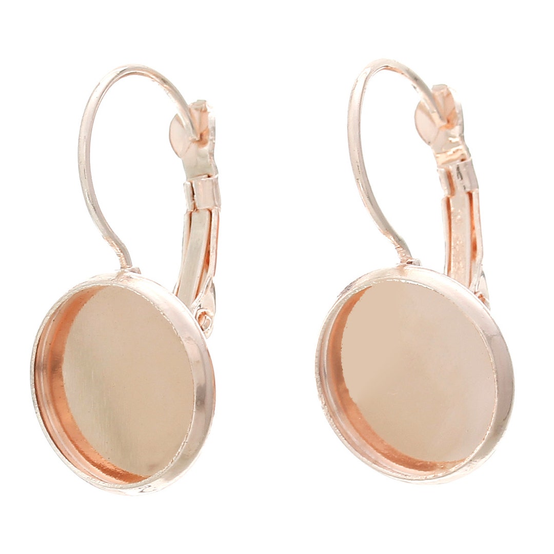 20 Earring Findings, Round Disc Rose Gold Cabochon Setting, Fits 12mm ...