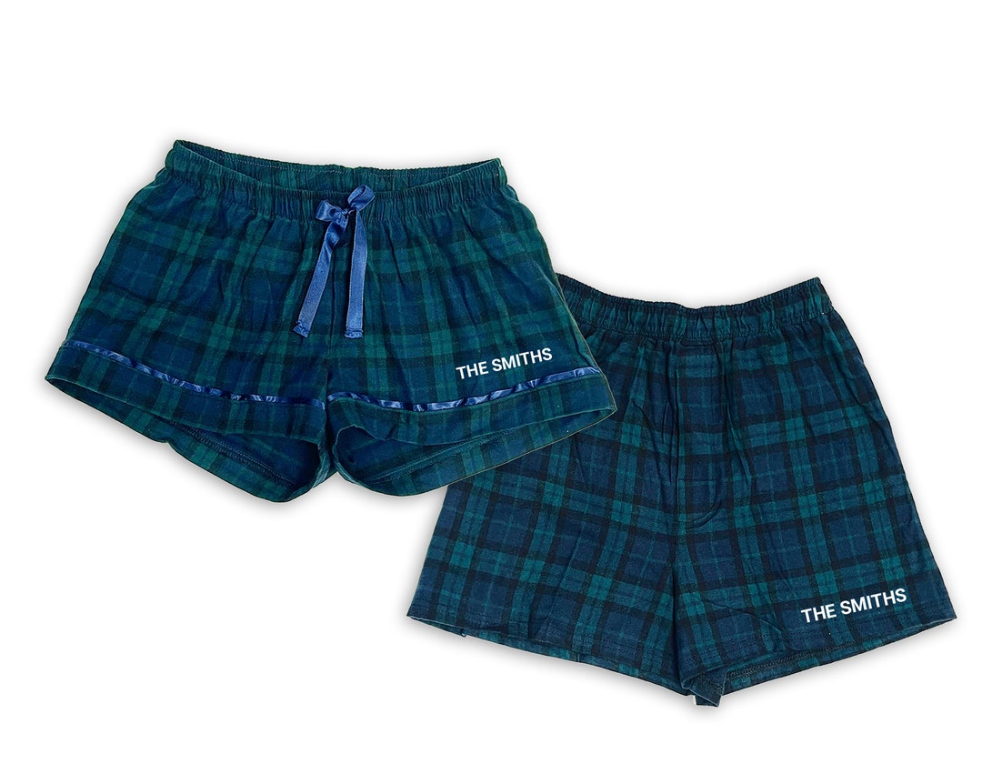 Personalized Couple Pajama Shorts With Custom Name – Matching Flannel ...