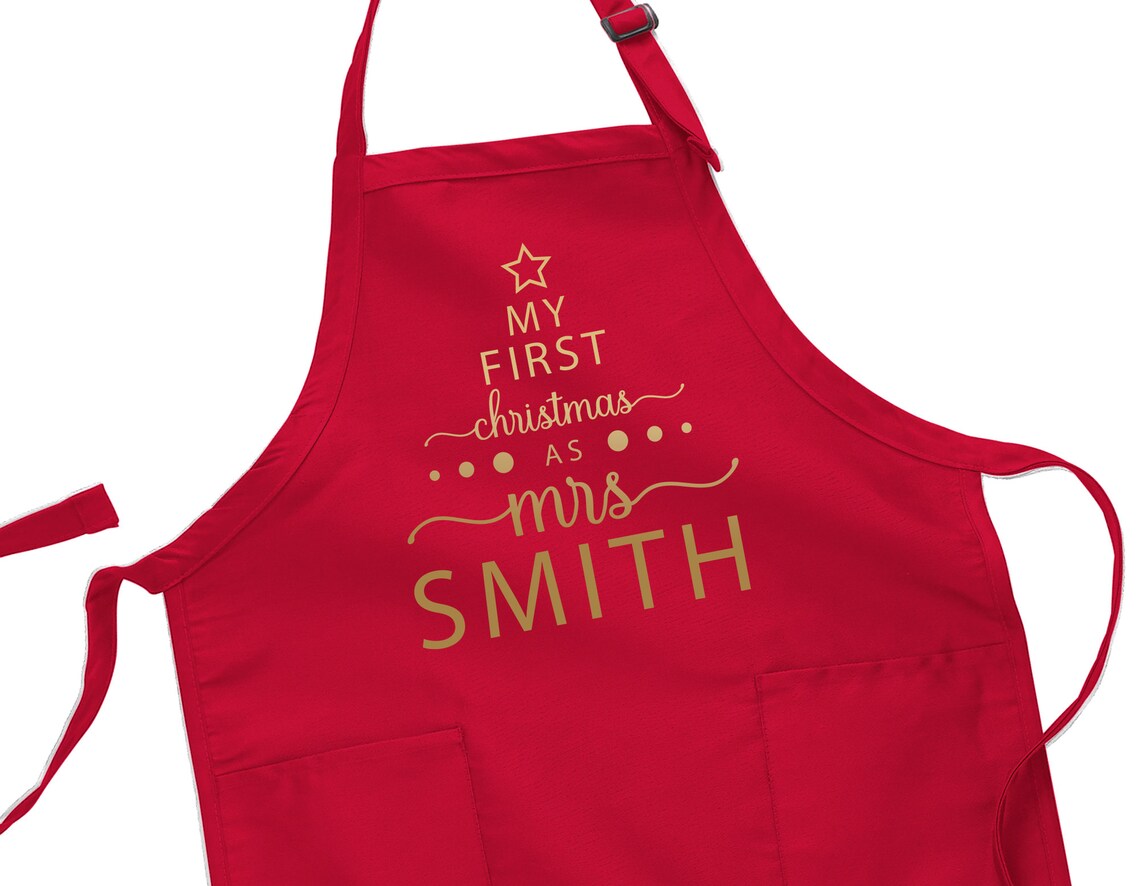 My first Christmas as Mrs Smith Apron with custom last name | Etsy