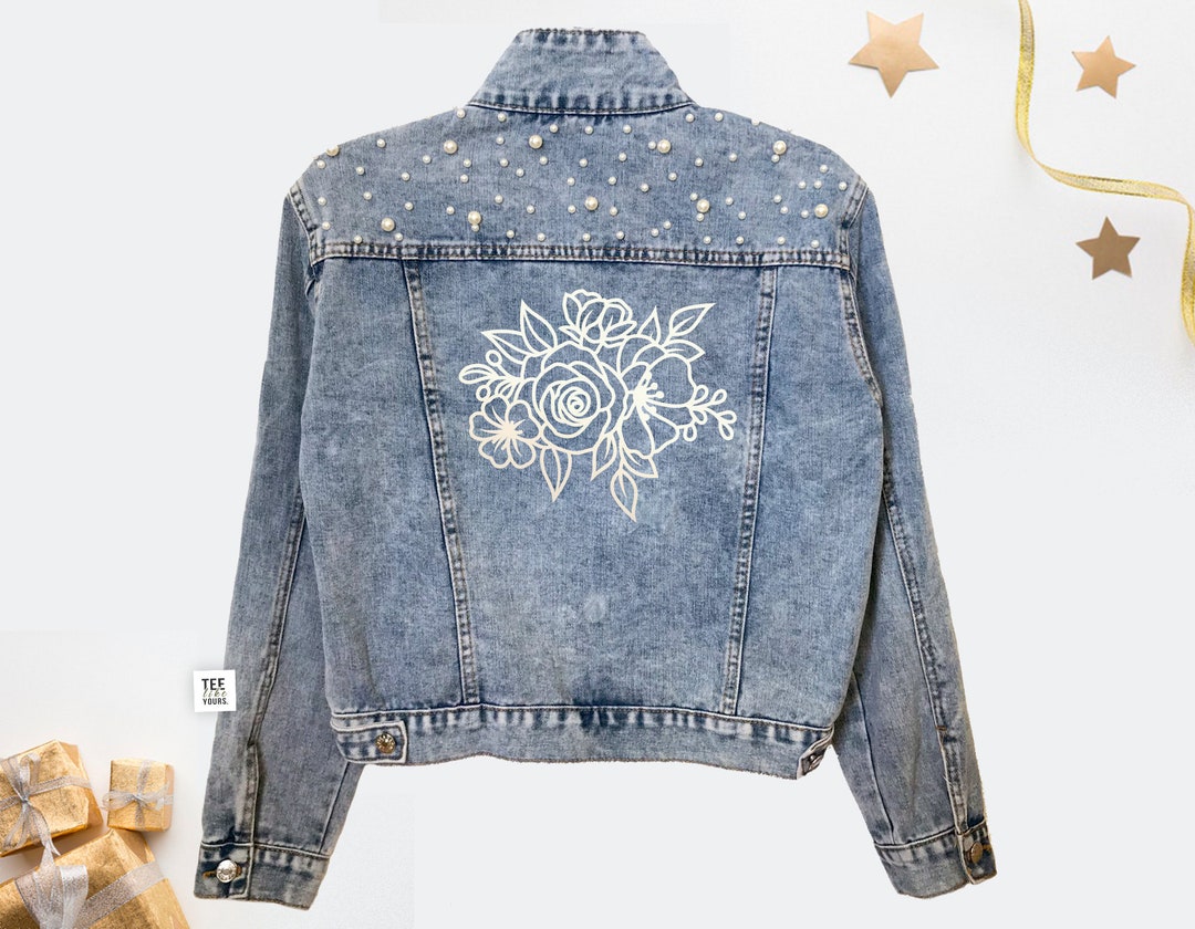 Flower Denim Jacket | Embroidered Pearls Vintage Cropped Denim Jacket ...