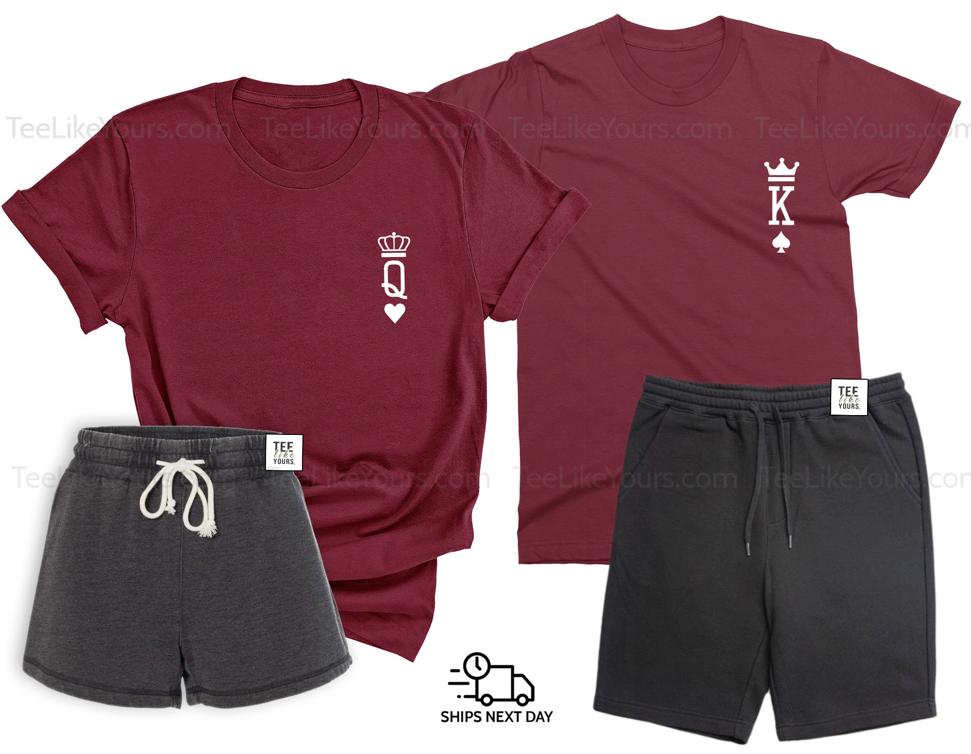 King & Queen Couple Matching Summer Set Shirts + Shorts, Personalized ...