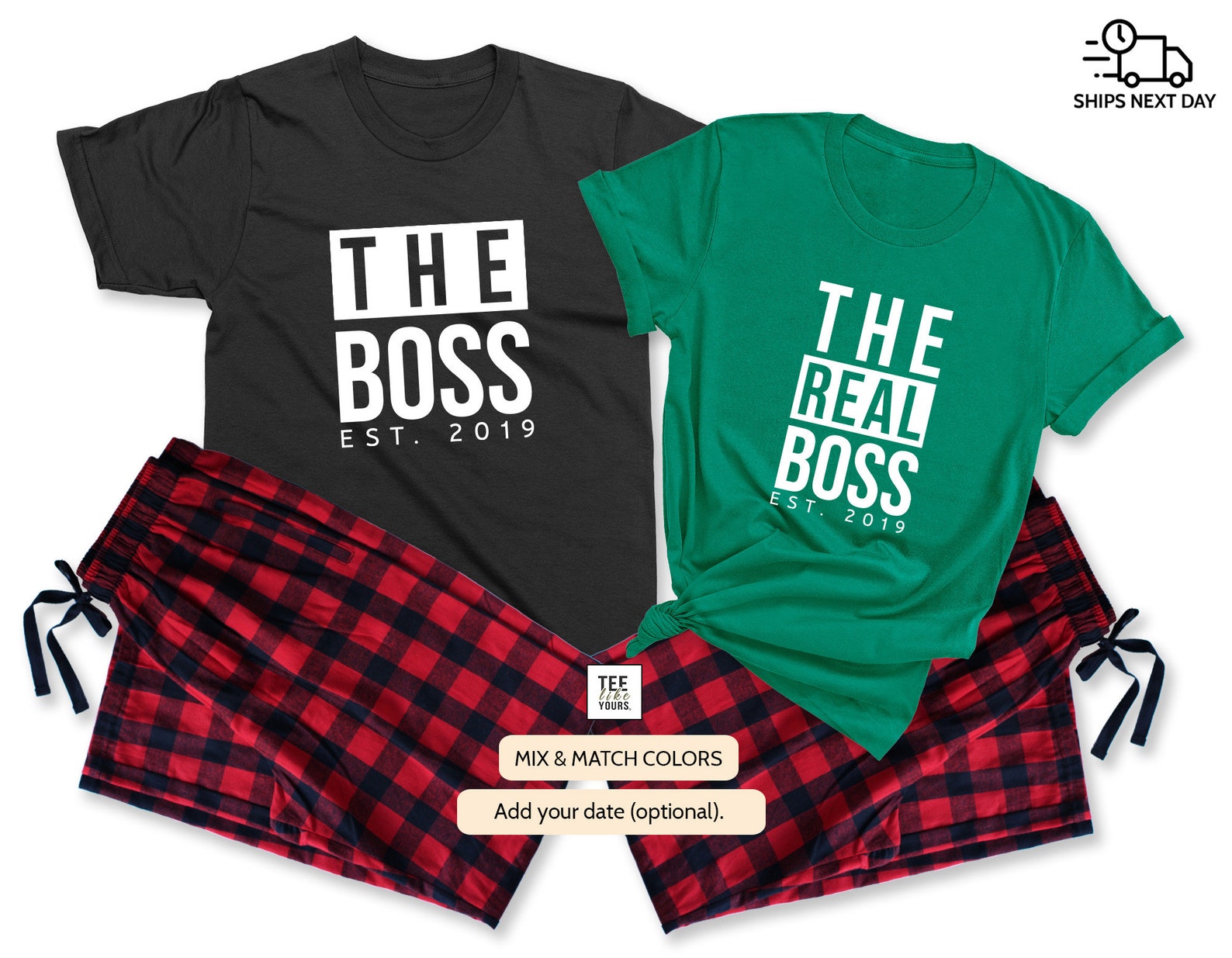 Matching Couple Pajamas: the Boss & the Real Boss, Buffalo Plaid Pjs - Etsy