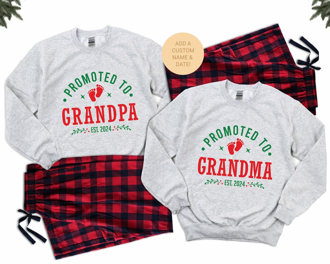 Promoted to Grandma & Grandpa - Grandparents Christmas Pajamas ...