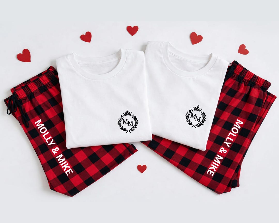 Couple Matching Pajamas With Custom Initials. Personalized Husband Wife ...