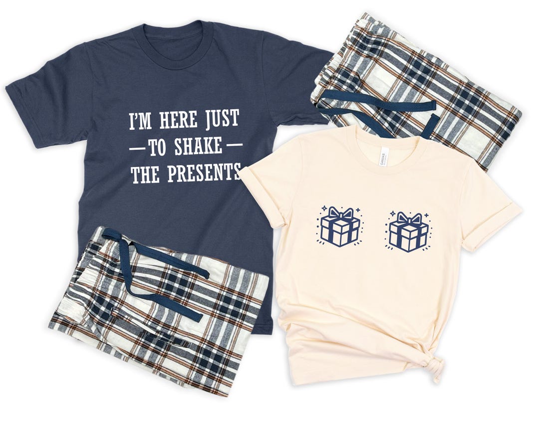 Funny Holiday Matching Pajamas for Couple. Shirts & Plaid Pants ...