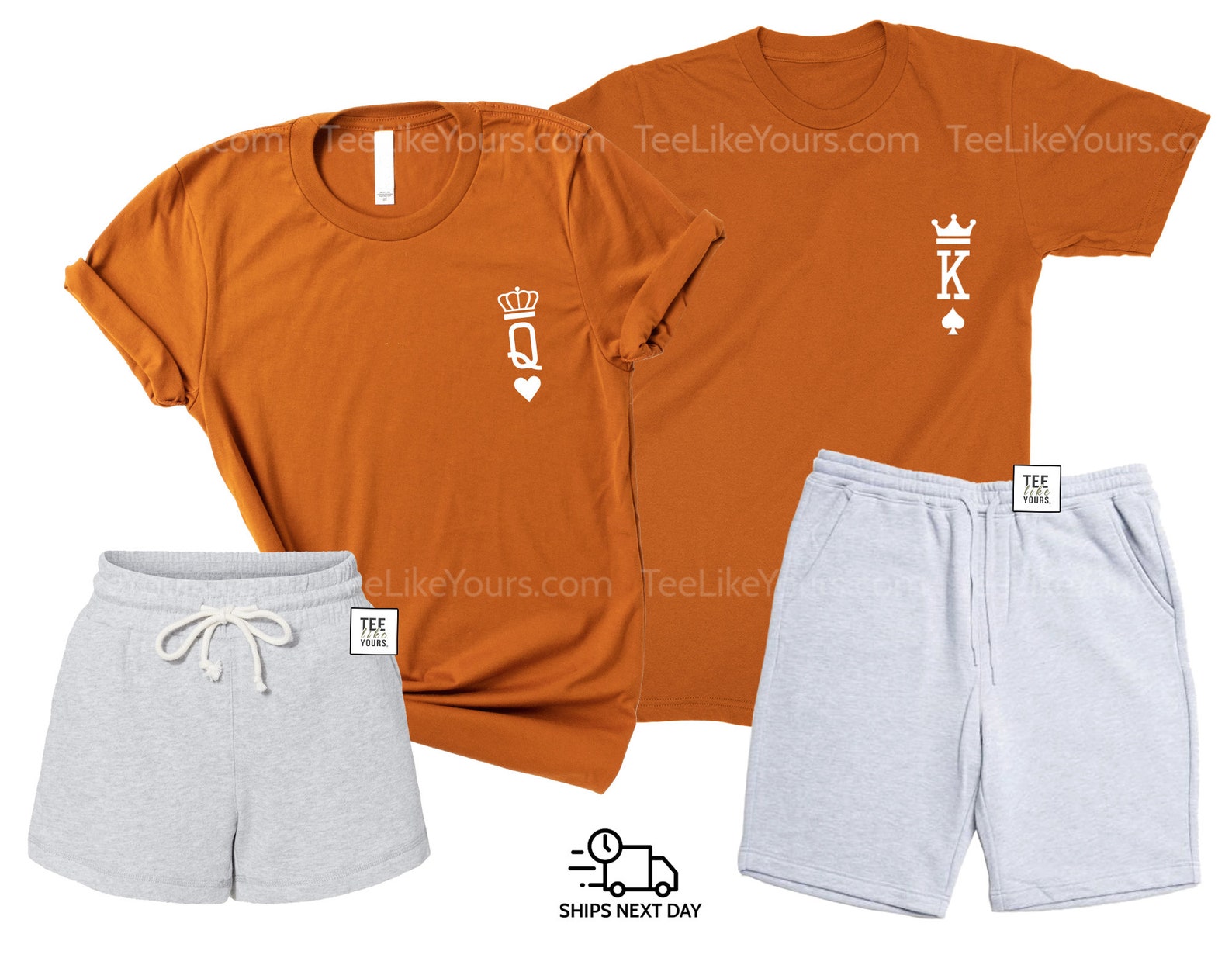 King & Queen Couple Matching Summer Set Shirts Shorts, Personalized ...