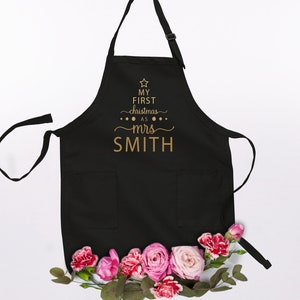 My First Christmas as Mrs Smith | Apron With Custom Last Name | Gift ...