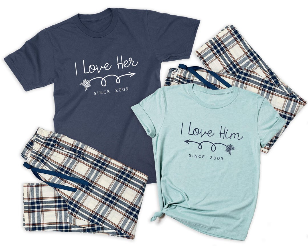I Love Her & I Love Him Couple Matching Pajamas. Shirts and Plaid Pants ...