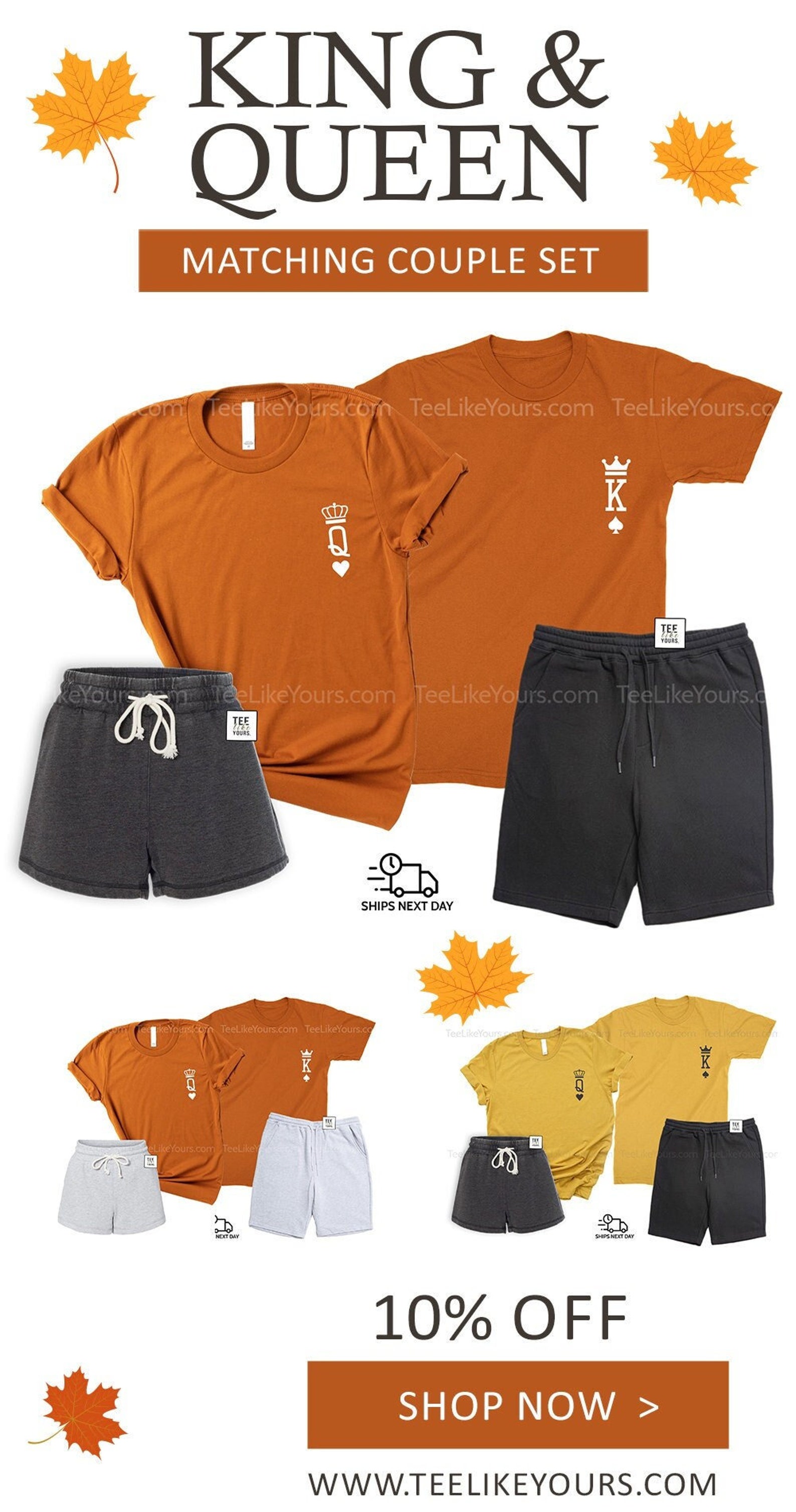 King & Queen Couple Matching Summer Set Shirts Shorts, Personalized ...