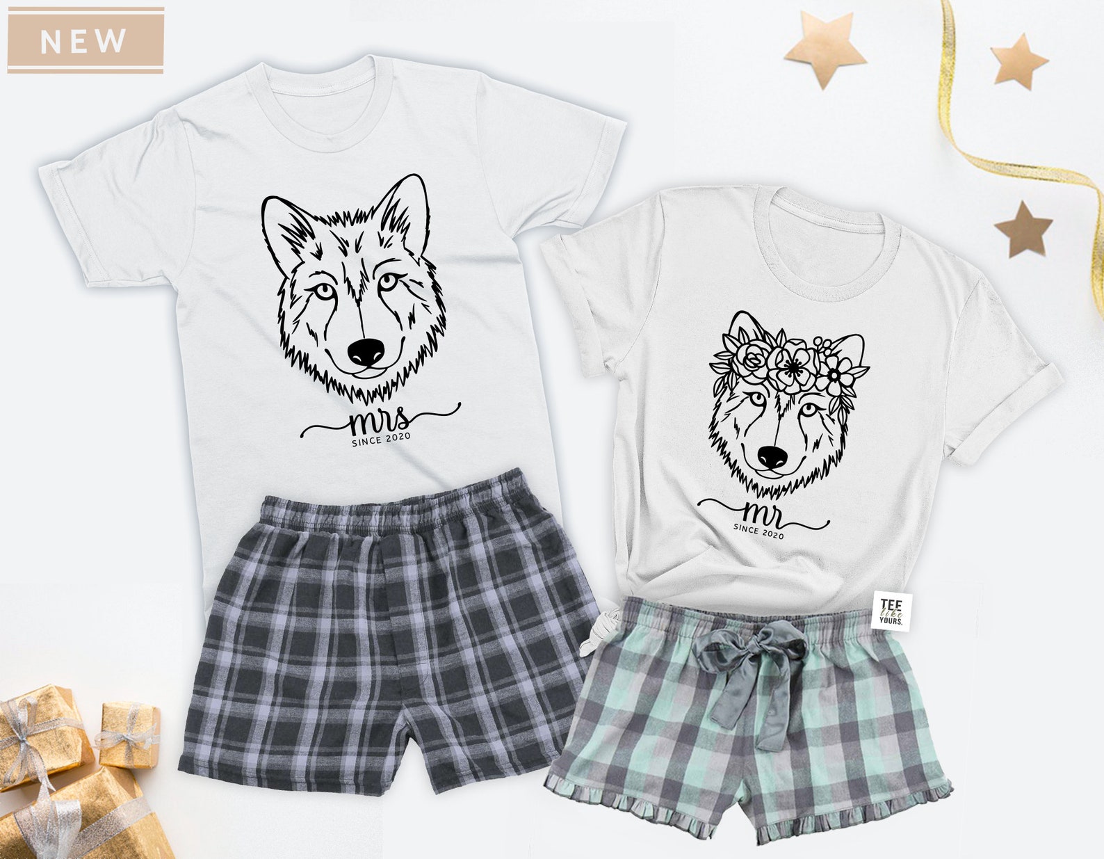 Wolfs Couple Christmas Matching Pajamas Cute Honeymoon | Etsy