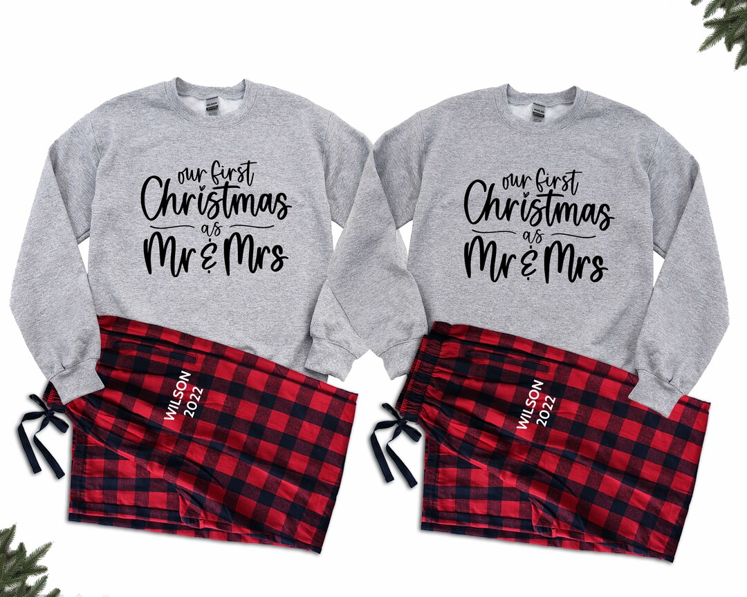 Our First Christmas As Mr And Mrs Couples Christmas Pajamas Matching