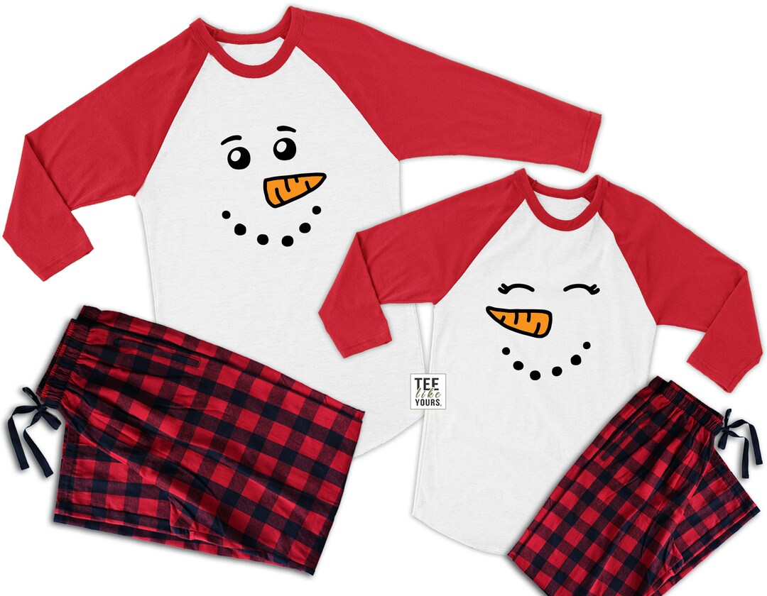 Snowman Snowwoman Face- Raglan Couple Matching Pajamas| Cute Honeymoon ...