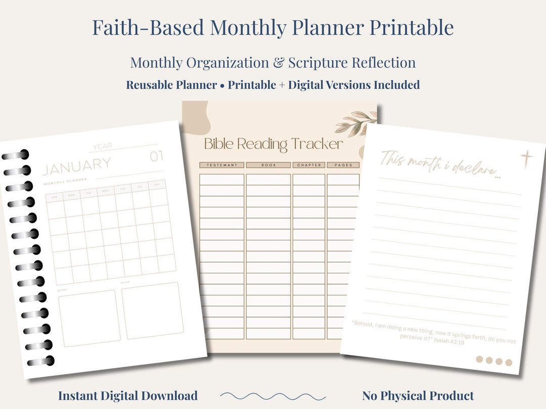 Faith-based Monthly Planner | Scripture Minimalist Organizer (digital ...