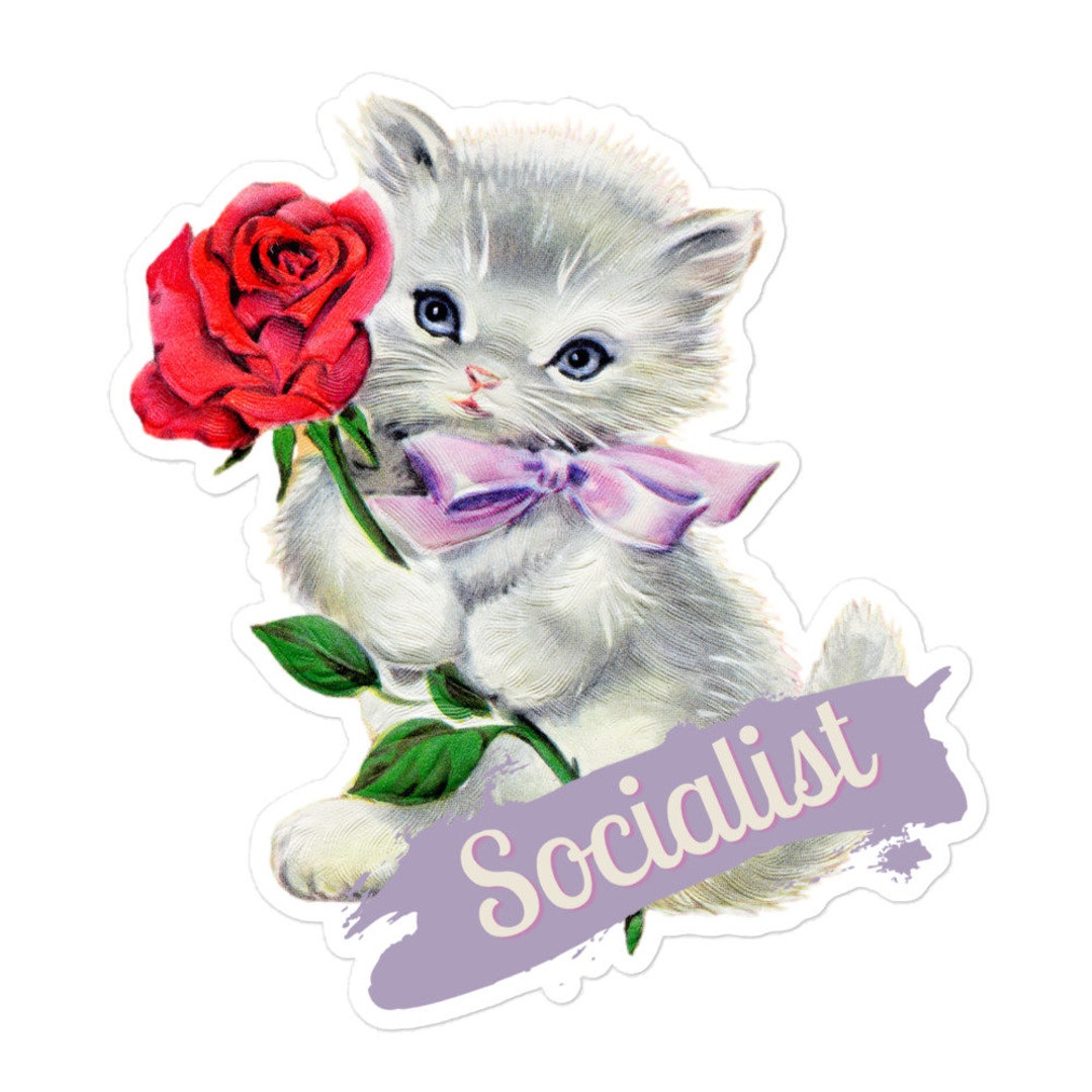 Socialist Kitten Stickers | Cat Leftist Funny Humor DSA Communist Rose ...