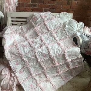 Faded Cottage Roses Pink and White Shabby Rag Baby Crib or Lap ...