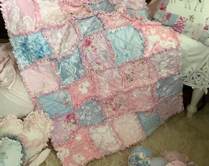 Sweet Pastel Patchwork Rag Baby Quilt White Pink Blue Lilac Lavender ...