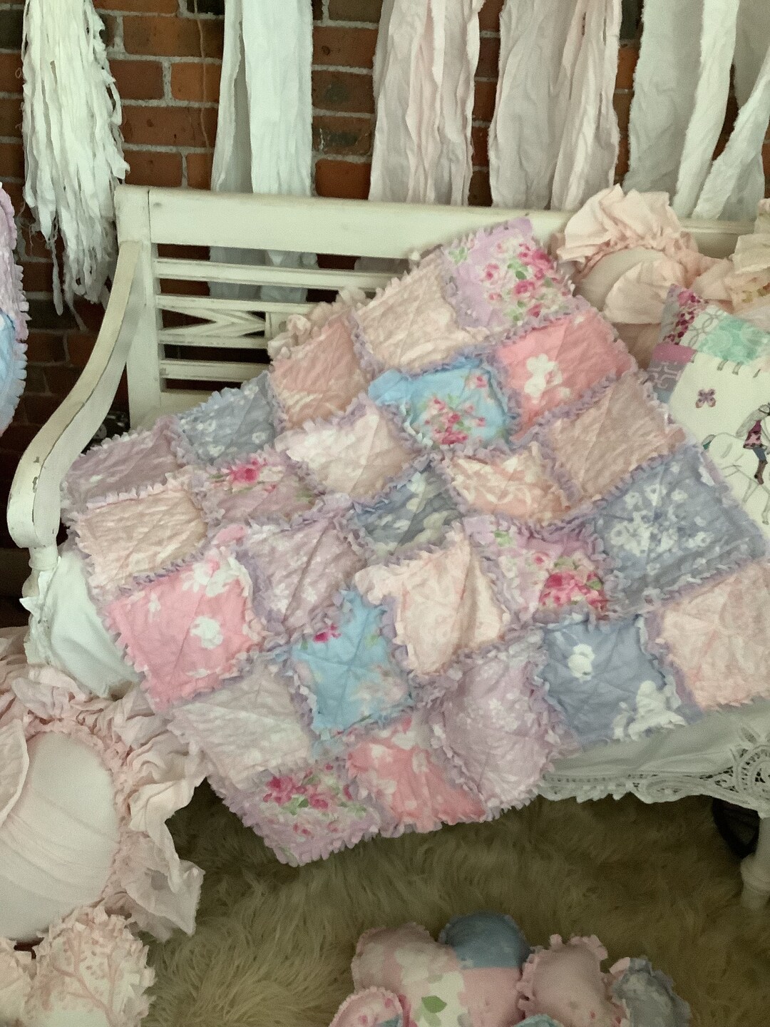 Sweet Pastel Patchwork Rag Baby Quilt Pink Blue Lilac Lavender Orchid ...