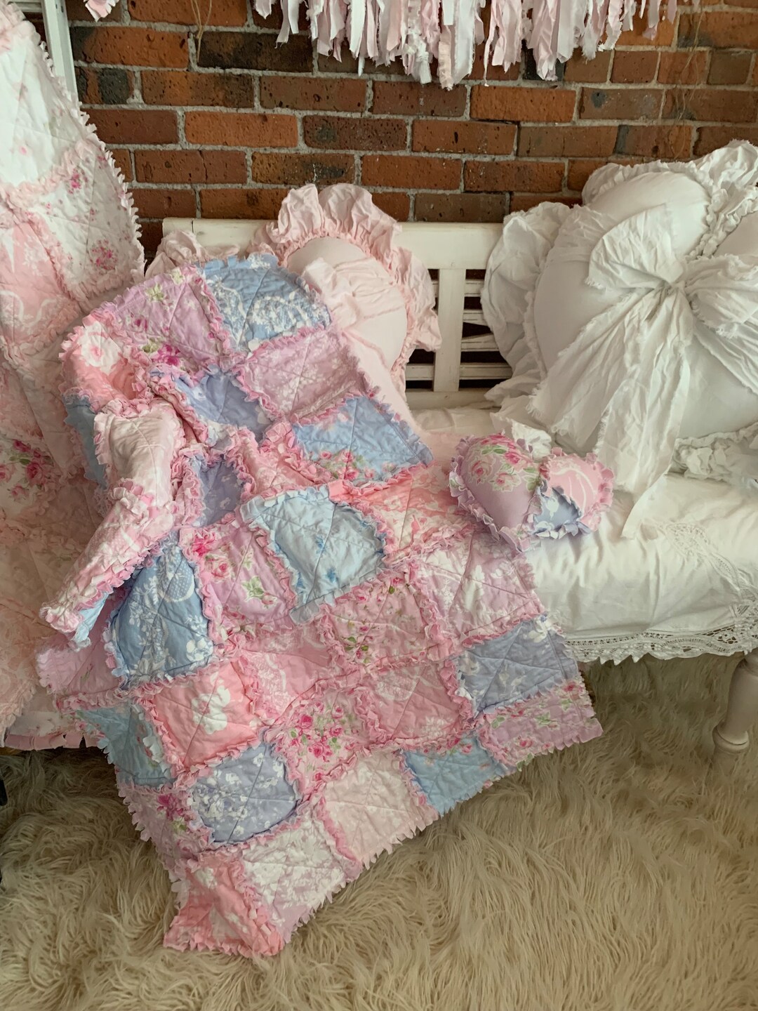 Sweet Pastel Patchwork Rag Baby Crib Quilt Pink Blue Lilac Lavender ...