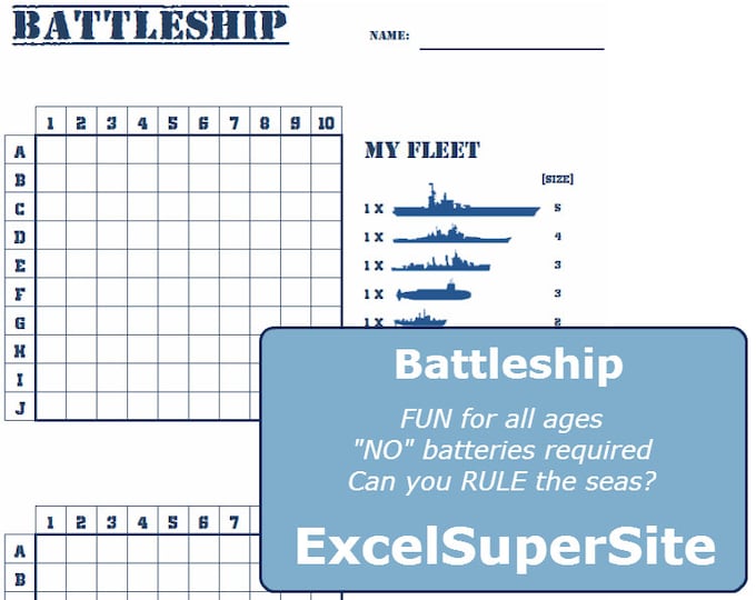 Printable Battleship Game - Competitive Strategy Guessing 1v1 Fleet ...