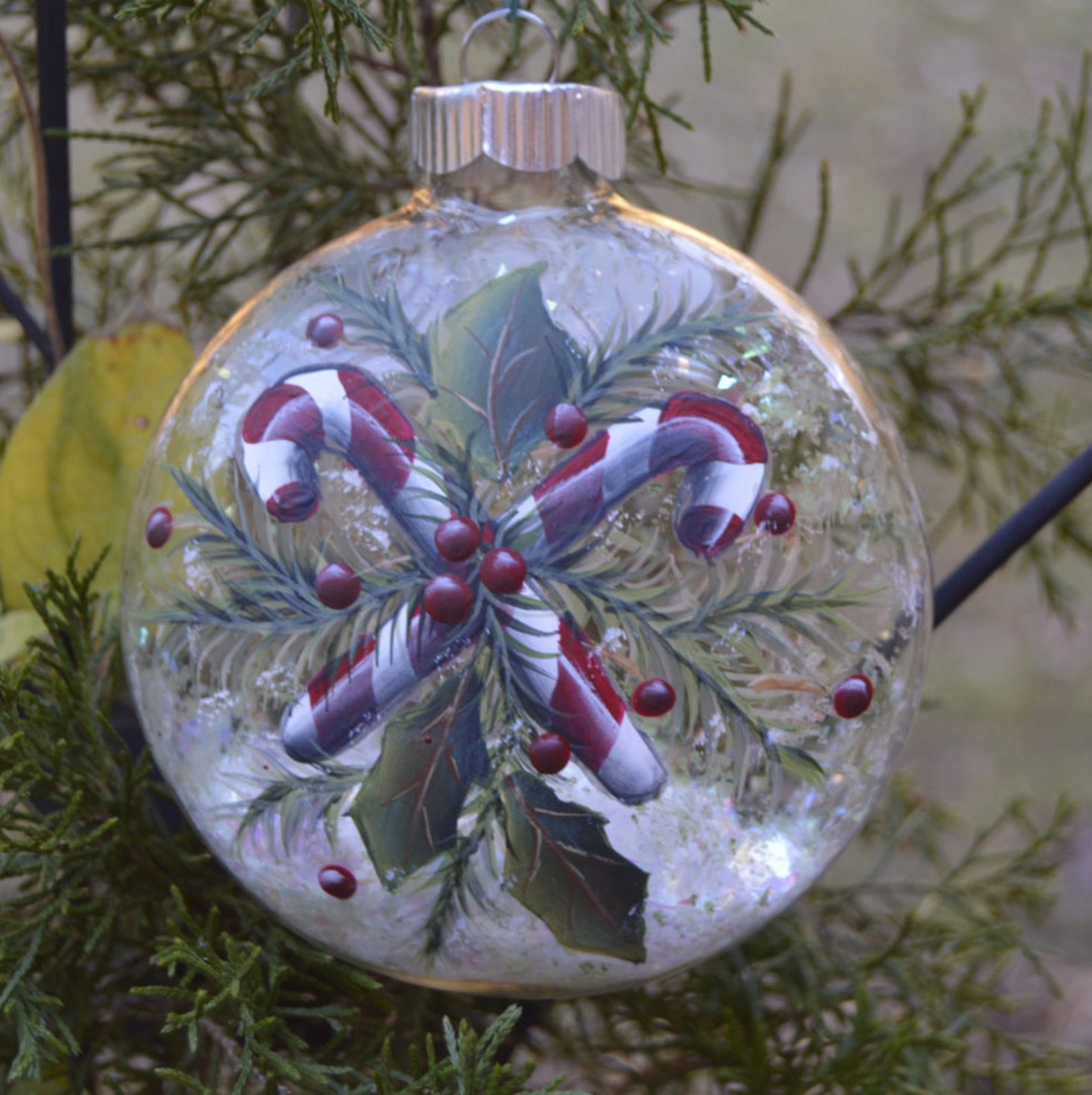 Candy Cane Christmas Ornament Hand Painted - Etsy