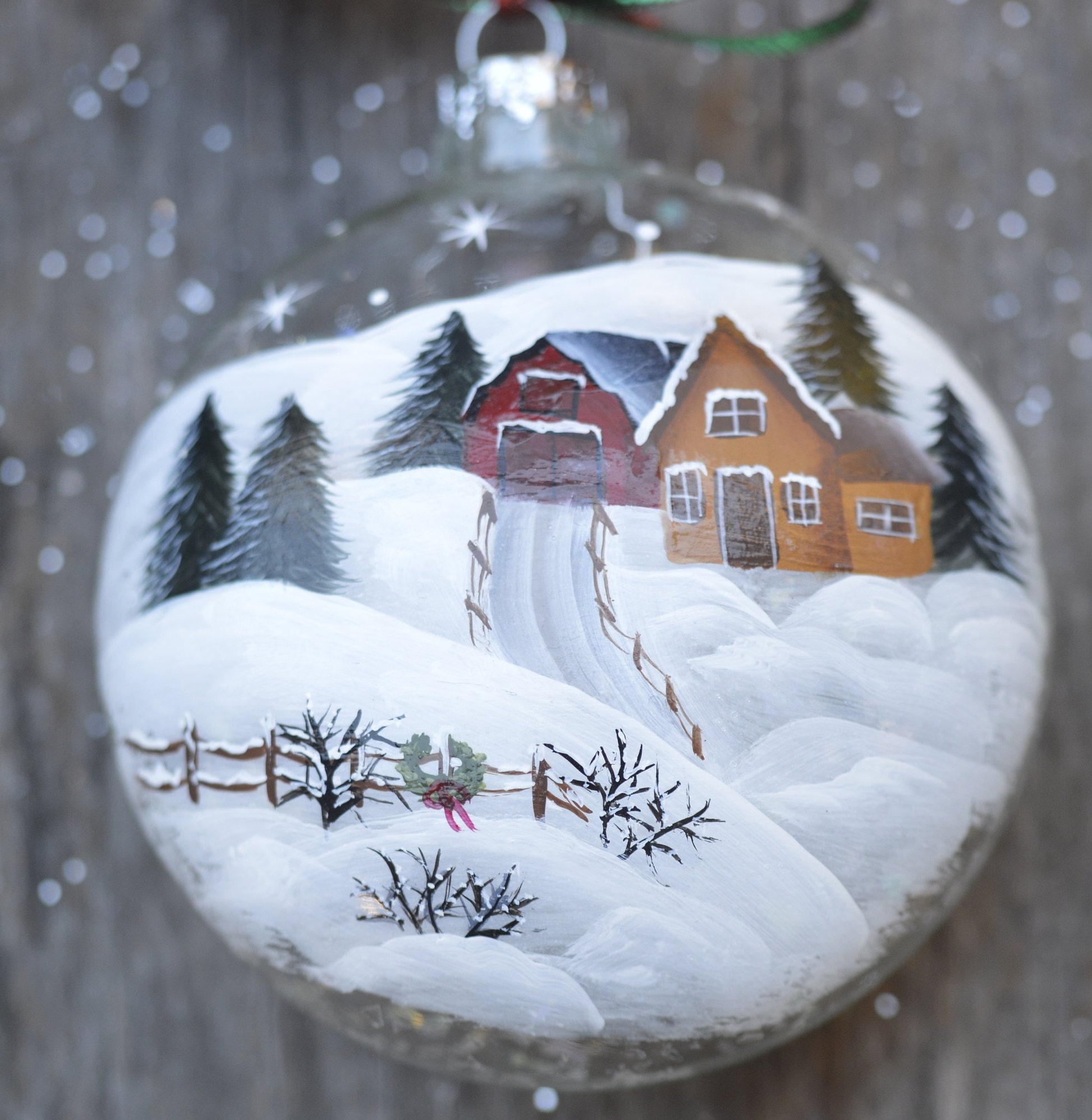 Hand Painted Glass Snow Scene Ornament Personalized Glass | Etsy
