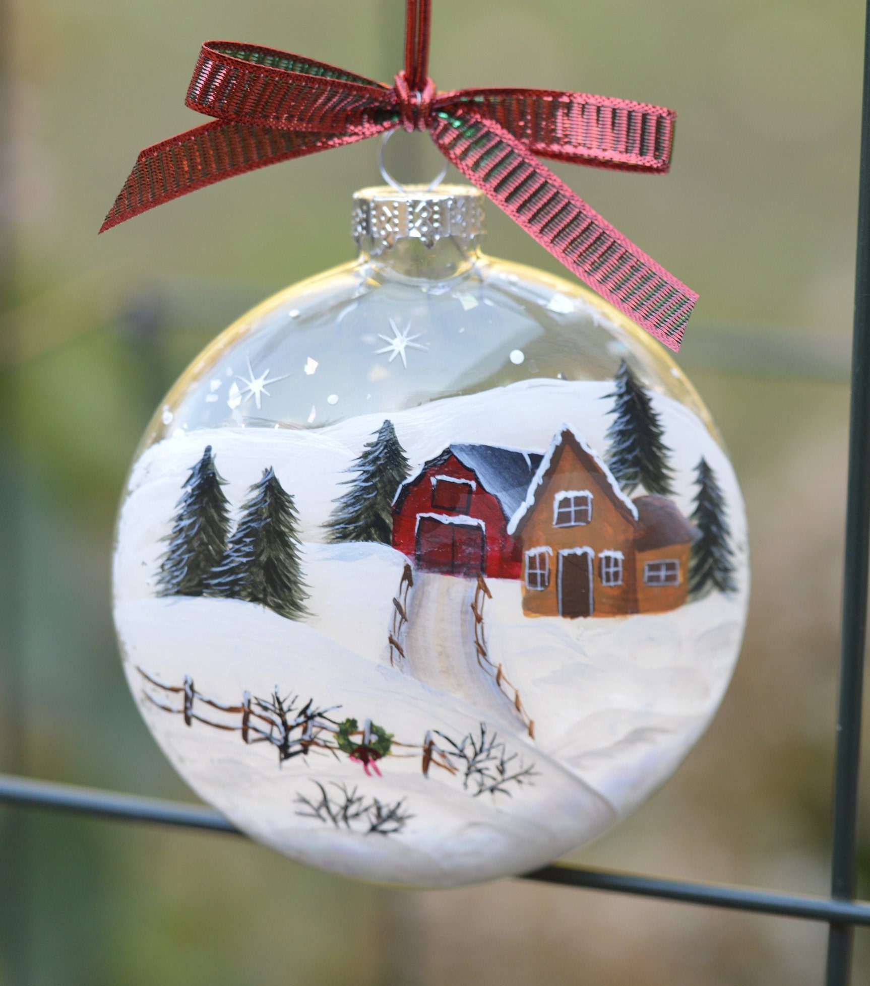 Hand Painted Glass Snow Scene Ornament Personalized Glass | Etsy